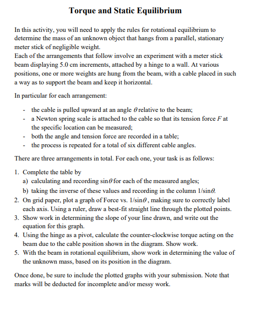 Torque and Static Equilibrium In this activity, you | Chegg.com