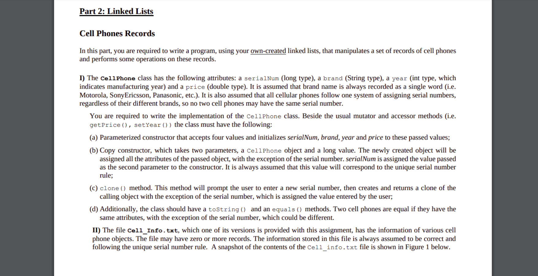 Solved Part 2: Linked Lists Cell Phones Records In this | Chegg.com