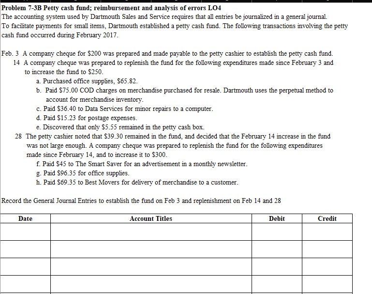 Solved Problem 7-3B Petty cash fund; reimbursement and | Chegg.com