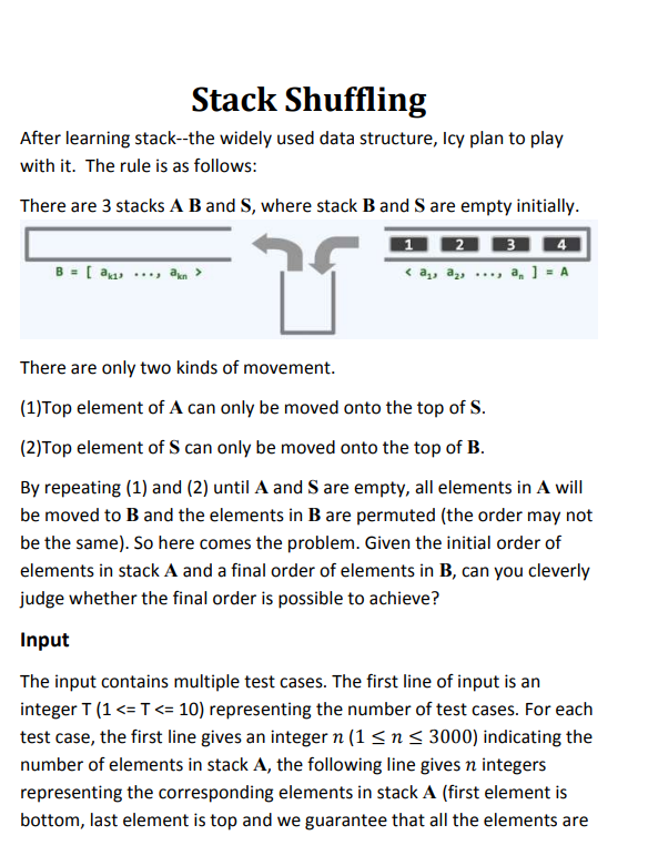 Solved Stack Shuffling After learning stack--the widely used | Chegg.com