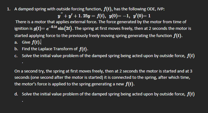 Solved A damped spring with outside forcing function, f(t), | Chegg.com