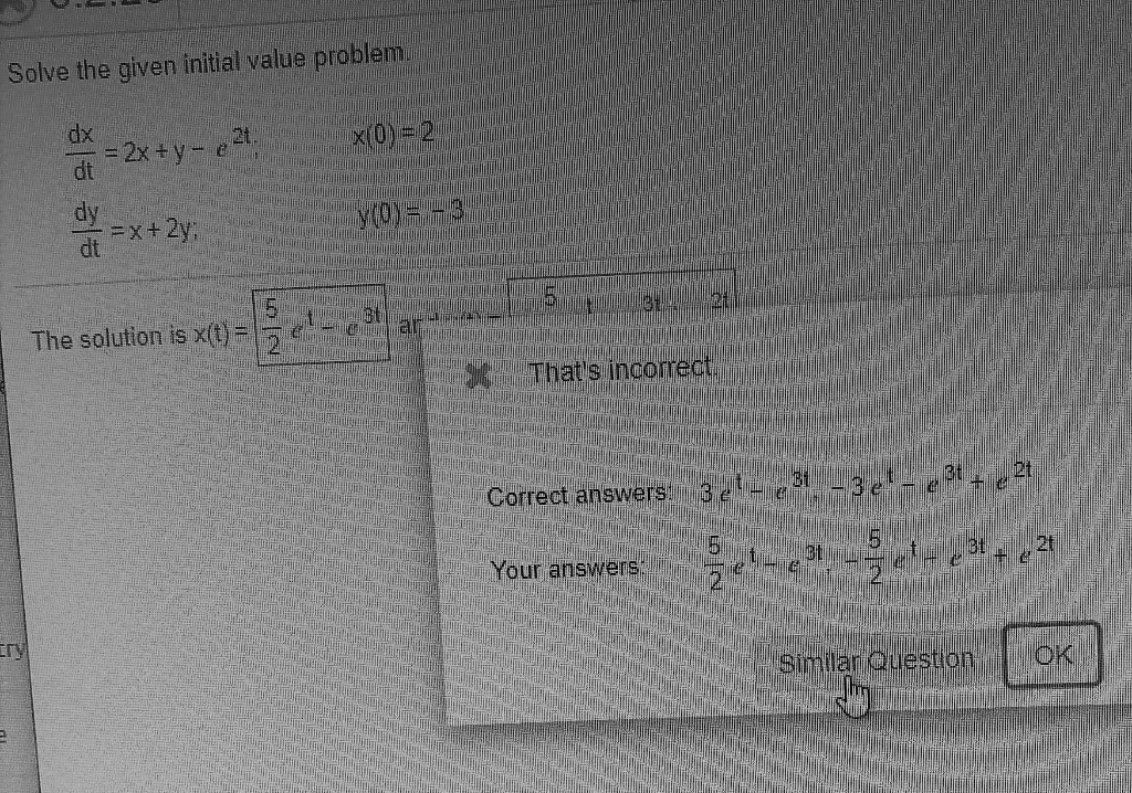 Solved Solve the given initial value problem. x(0) = 2 = | Chegg.com