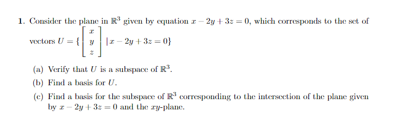 Solved 1. Consider the plane in R3 given by equation | Chegg.com