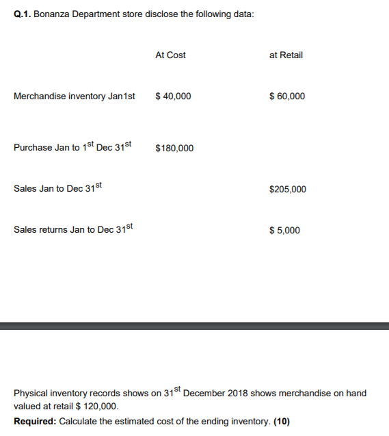 Solved Q.1. Bonanza Department store disclose the following | Chegg.com