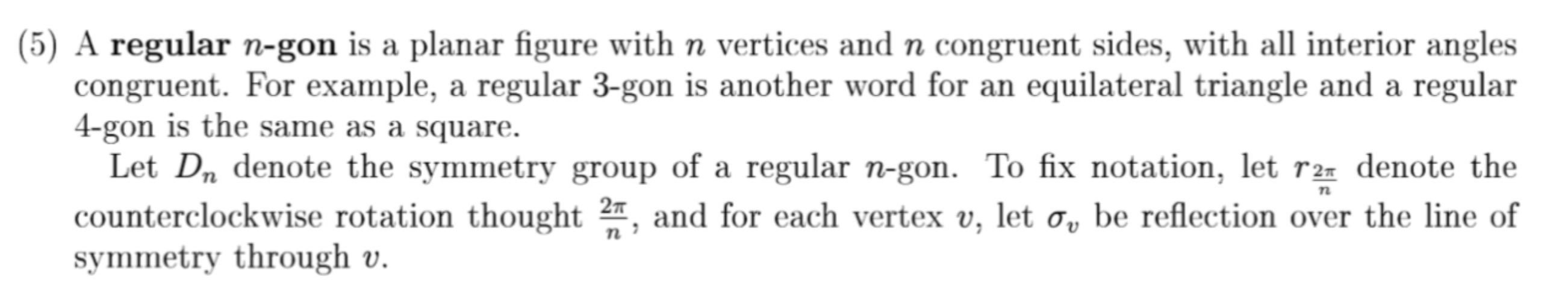 (5) A regular n-gon is a planar figure with n | Chegg.com