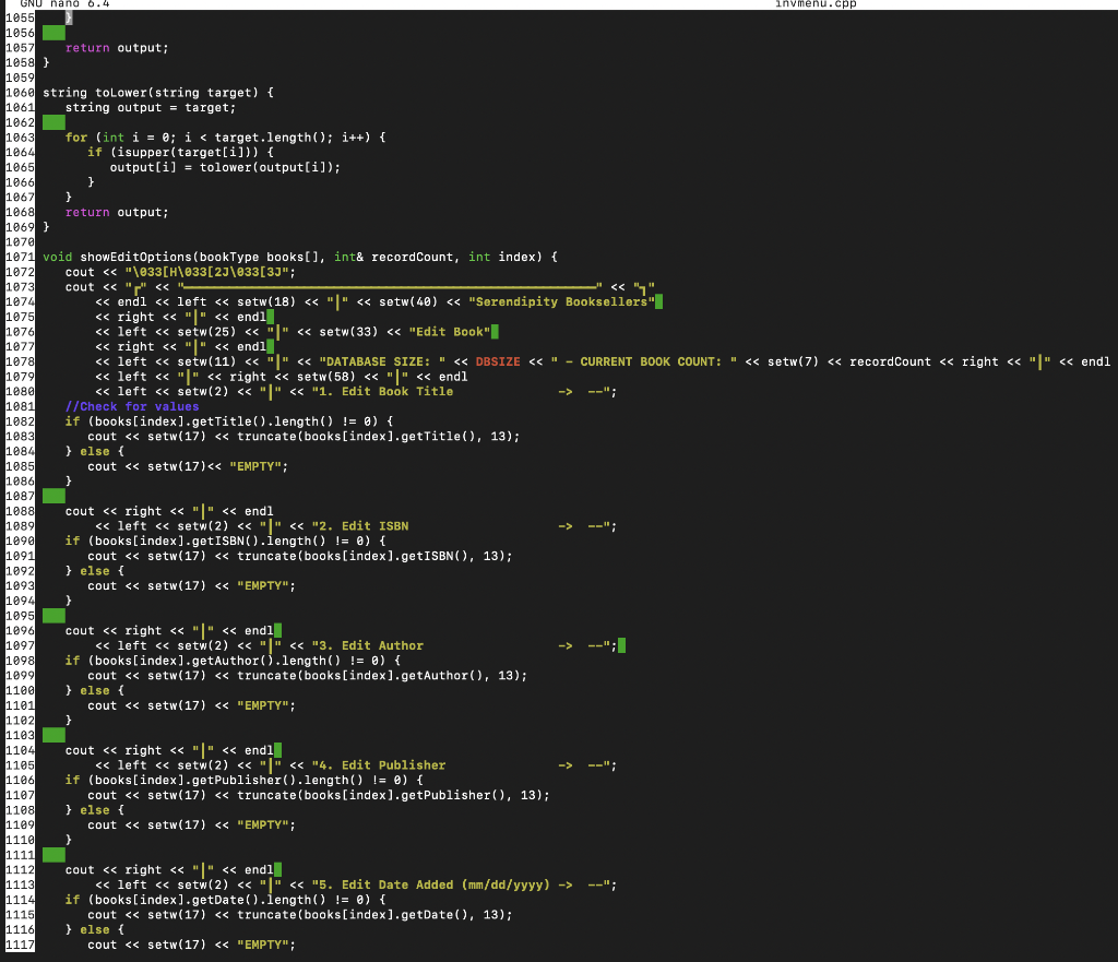 GNU nano 6.4 invmenu.cpp GNU nano | Chegg.com