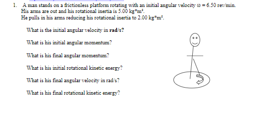 Solved 1. A man stands on a frictionless platform rotating | Chegg.com