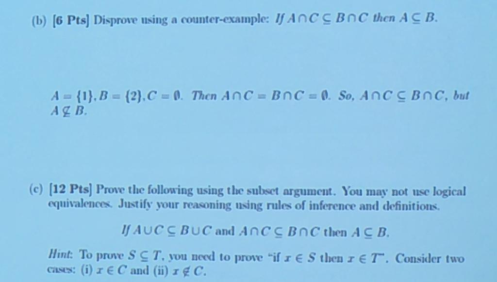 (a) [6 Pts] Disprove using a counter-example: If | Chegg.com