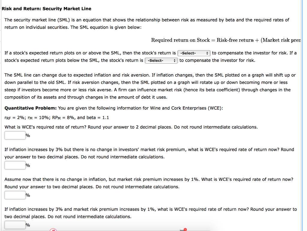 Solved Risk and Return: Security Market Line The security | Chegg.com