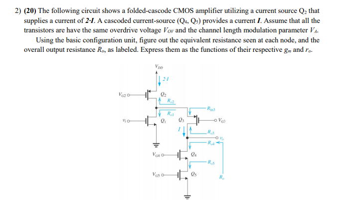 Solved 2) (20) The following circuit shows a folded-cascode | Chegg.com
