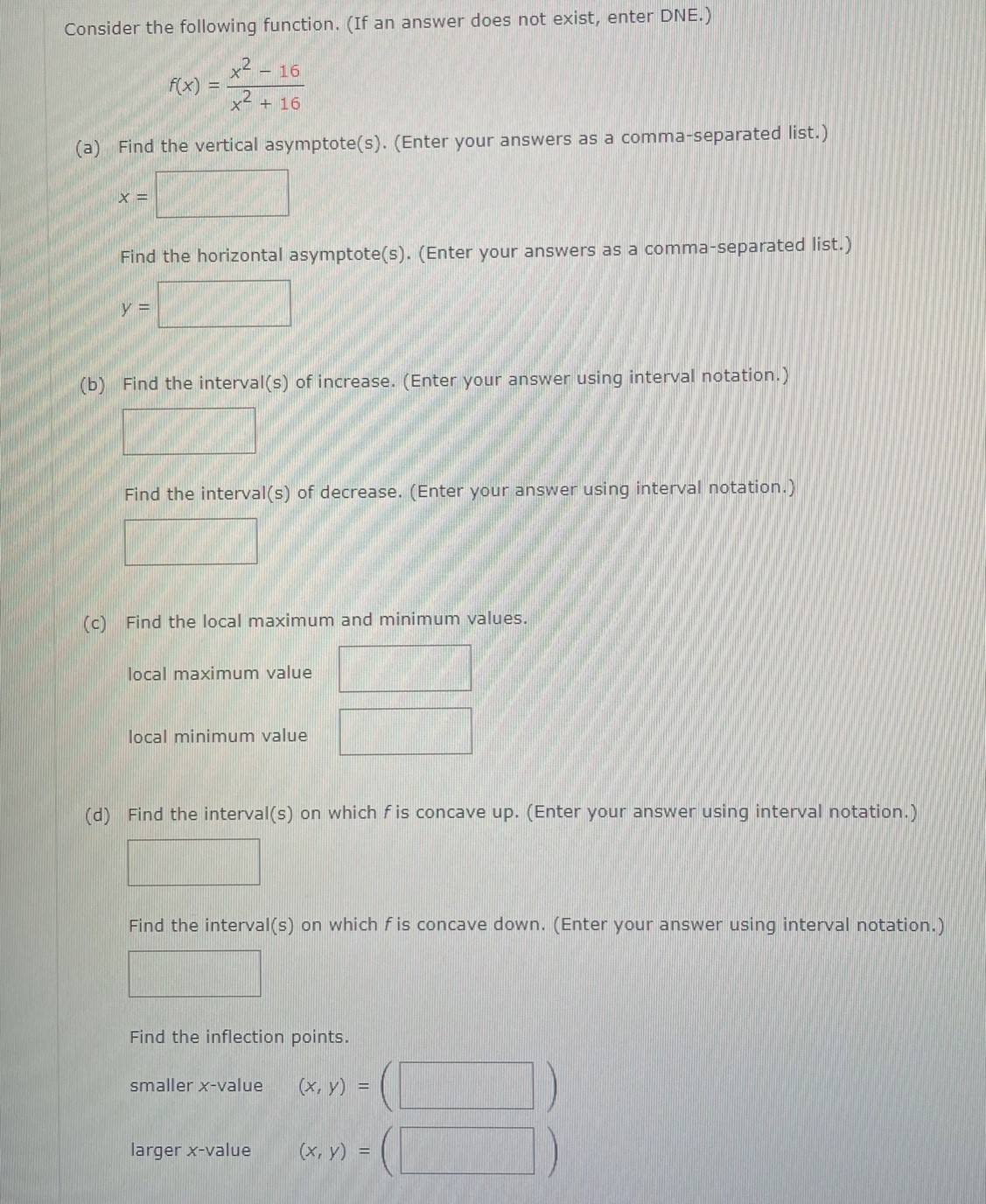 Solved Consider the following function. (If an answer does | Chegg.com
