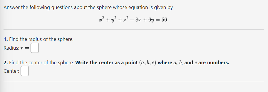 Solved Answer the following questions about the sphere whose | Chegg.com