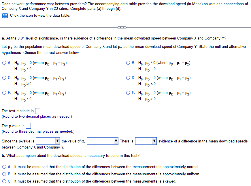 Solved drop down menus: greater than, less than reject H0, | Chegg.com