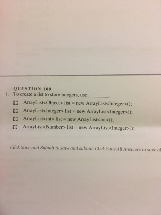 Solved QUESTION 100 To create a list to store integers, use | Chegg.com