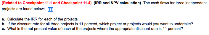 Solved (Related to Checkpoint 11.1 and Checkpoint 11.4) (IRR | Chegg.com