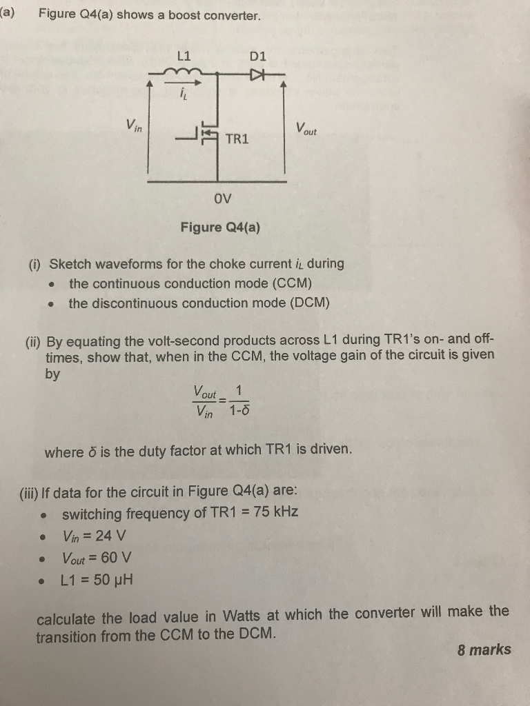 Solved Boost converter sketch in CCM and DCM and load | Chegg.com