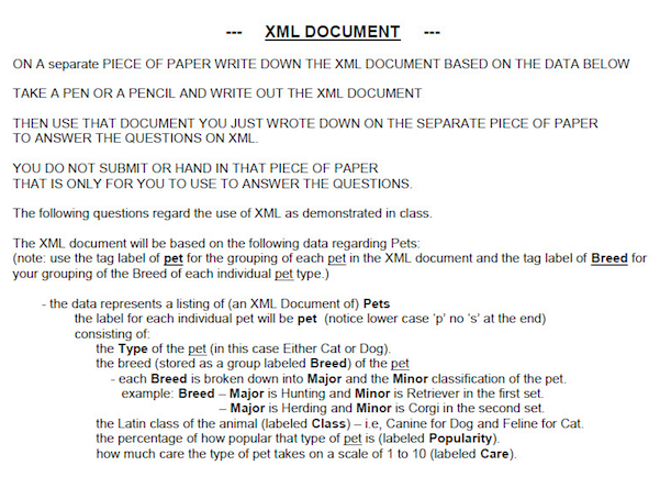 Solved --- XML DOCUMENT ON A separate PIECE OF PAPER WRITE | Chegg.com