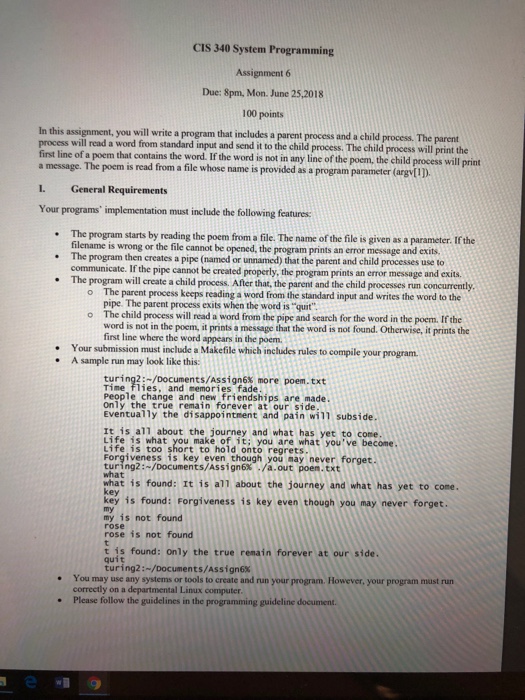Solved Cis 340 System Programming Assignment 6 Due 8pm 3674