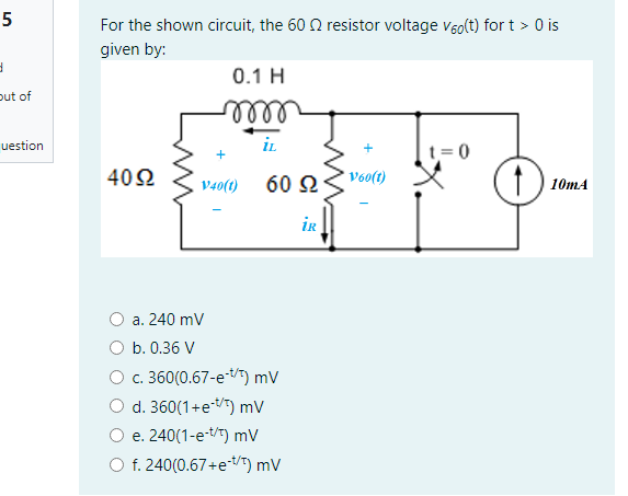 Solved 5 out of For the shown circuit, the 60 n resistor | Chegg.com