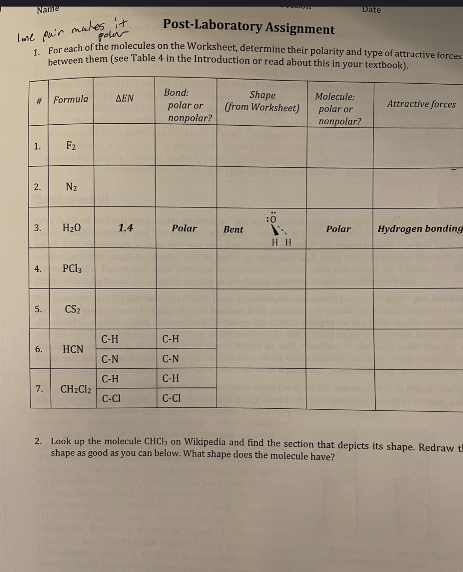 Solved 1. For each of the molecules on the Worksheet, | Chegg.com