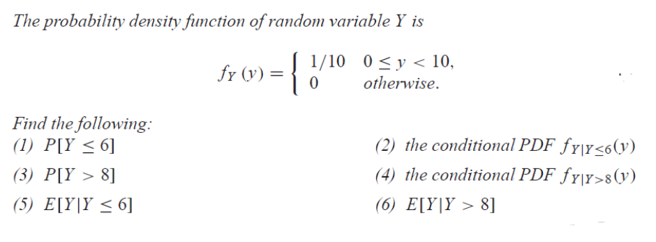 Solved The probability density function of random variable Y | Chegg.com