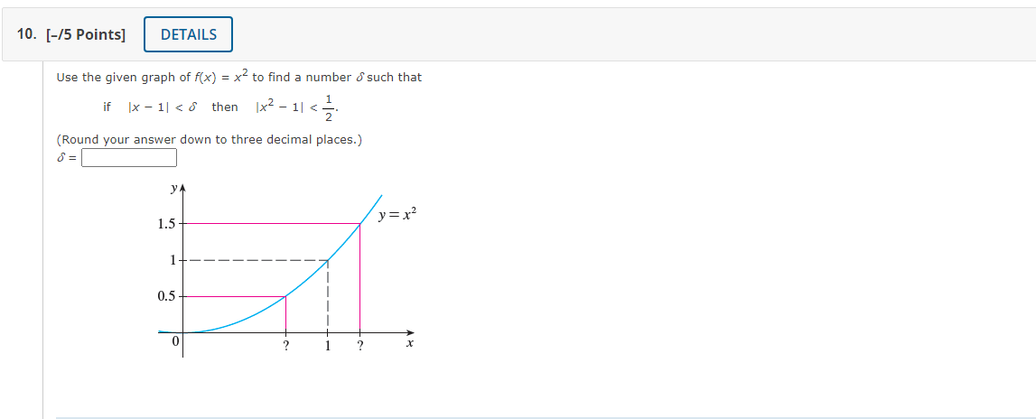 Solved Use the given graph of f(x)=x2 to find a number δ | Chegg.com