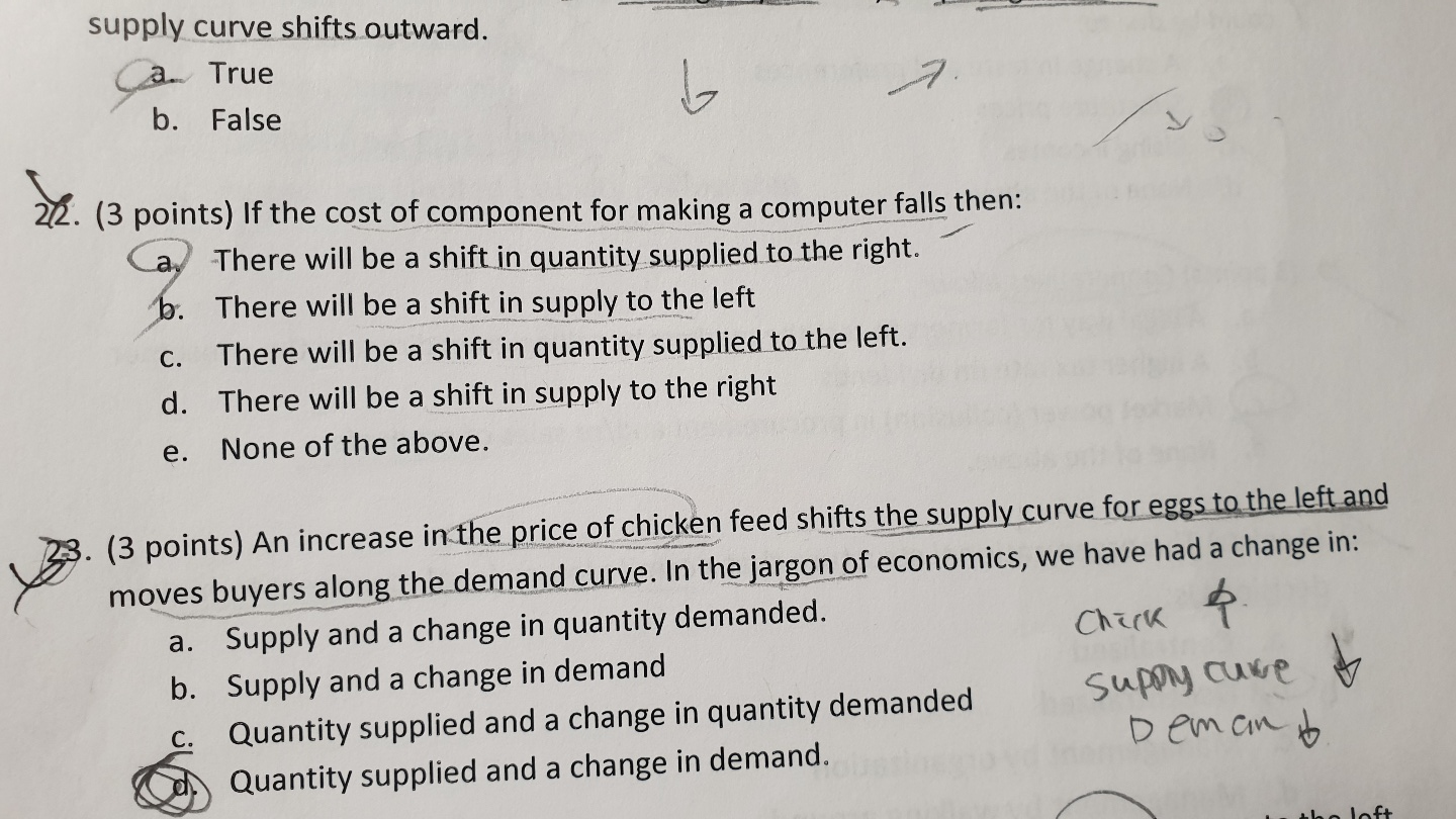 Solved supply curve shifts outward. a. True b. False 22. (3 | Chegg.com