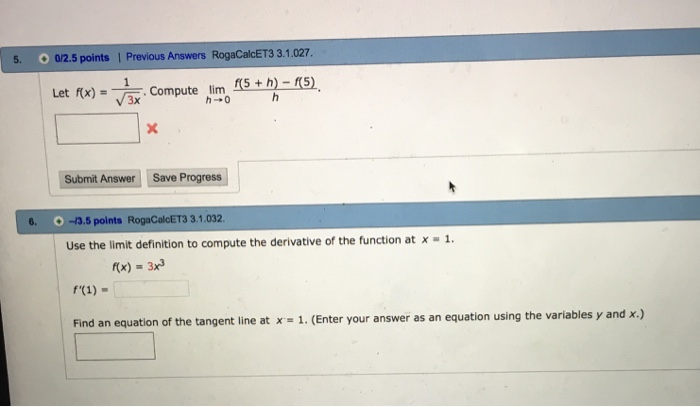 Solved | 5. 012.5 points 1 Previous Answers RogaCalcET3 | Chegg.com