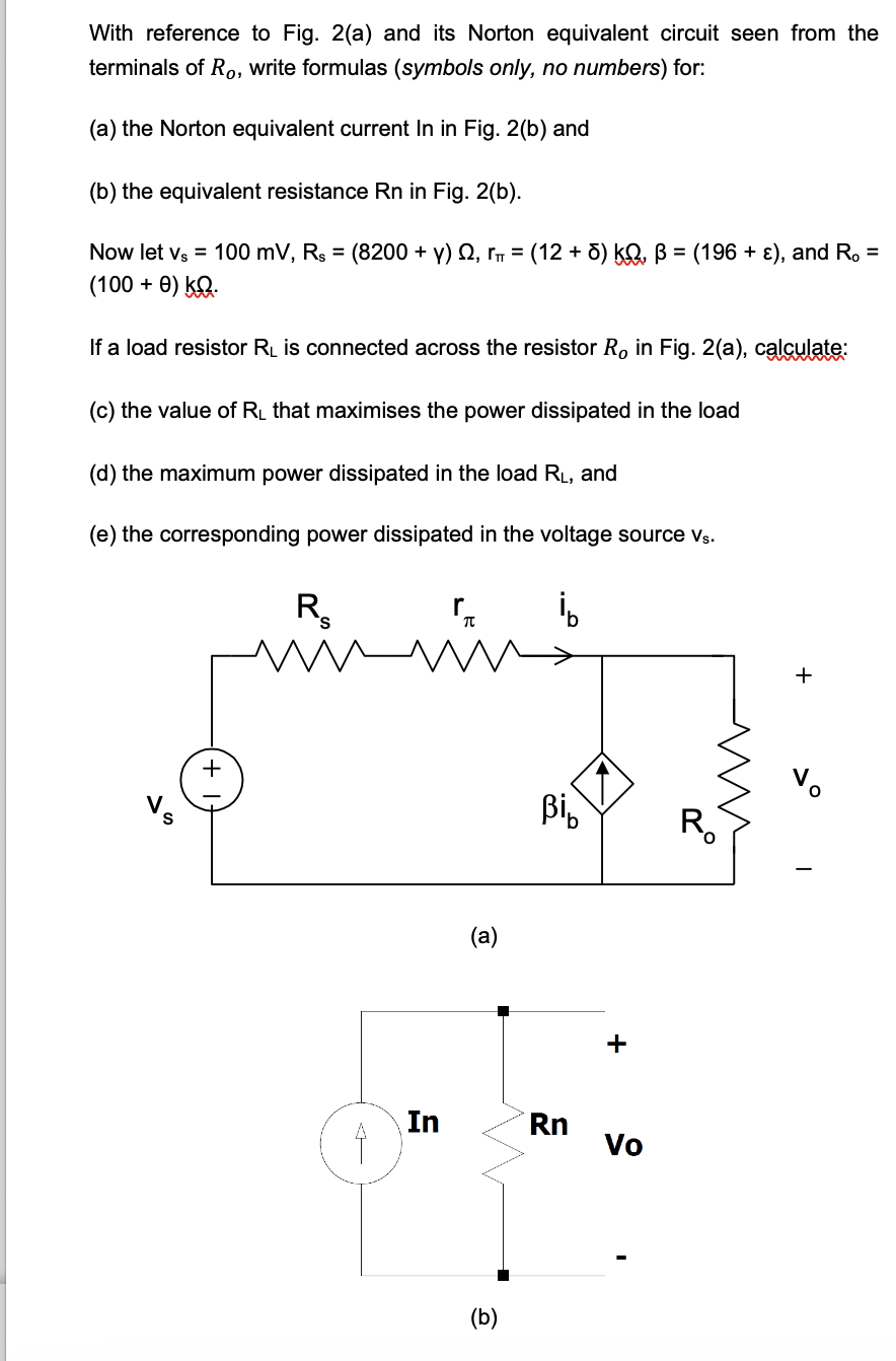 Solved With reference to Fig. 2(a) and its Norton equivalent | Chegg.com