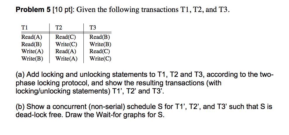 Problem 5 [10 pt: Given the following transactions | Chegg.com