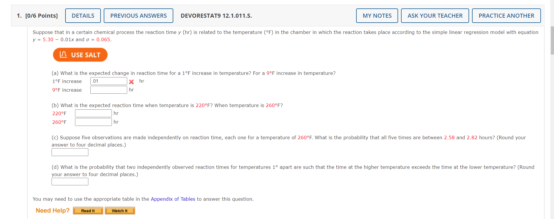 Solved 1. [0/6 Points] DETAILS PREVIOUS ANSWERS DEVORESTAT9 | Chegg.com