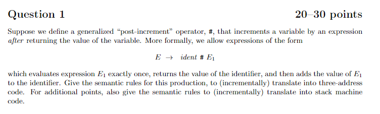 Solved Suppose we define a generalized "post-increment" | Chegg.com