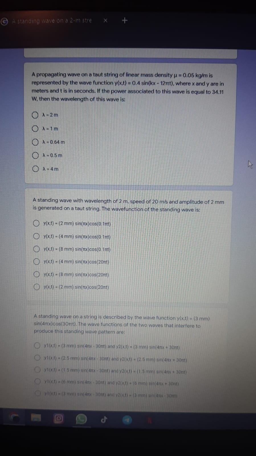 Solved © A standing wave on a 2-m stre A propagating wave on | Chegg.com
