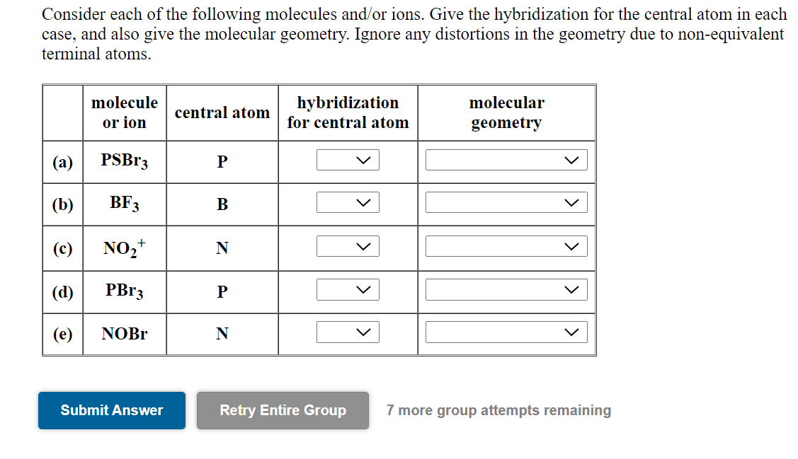 Solved Consider each of the following molecules and/or ions. | Chegg.com
