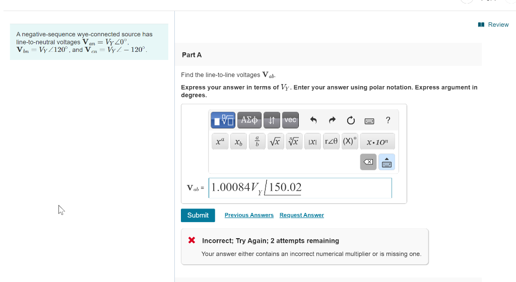 Solved II Review A negative-sequence wye-connected source | Chegg.com