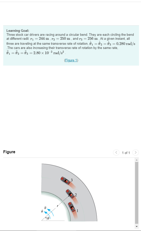 Solved Learning Goal: Three stock car drivers are racing | Chegg.com