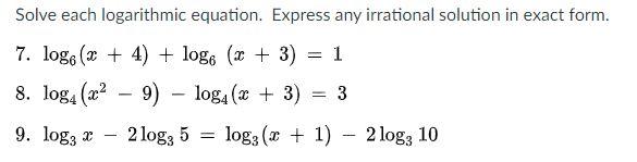 Solved Solve each logarithmic equation. Express any | Chegg.com