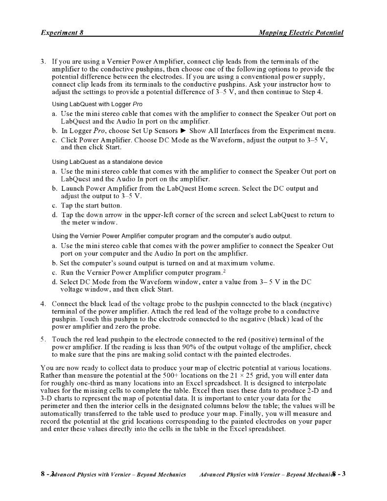Experiment 8 Mapping Electric Potential INTRODUCTION | Chegg.com