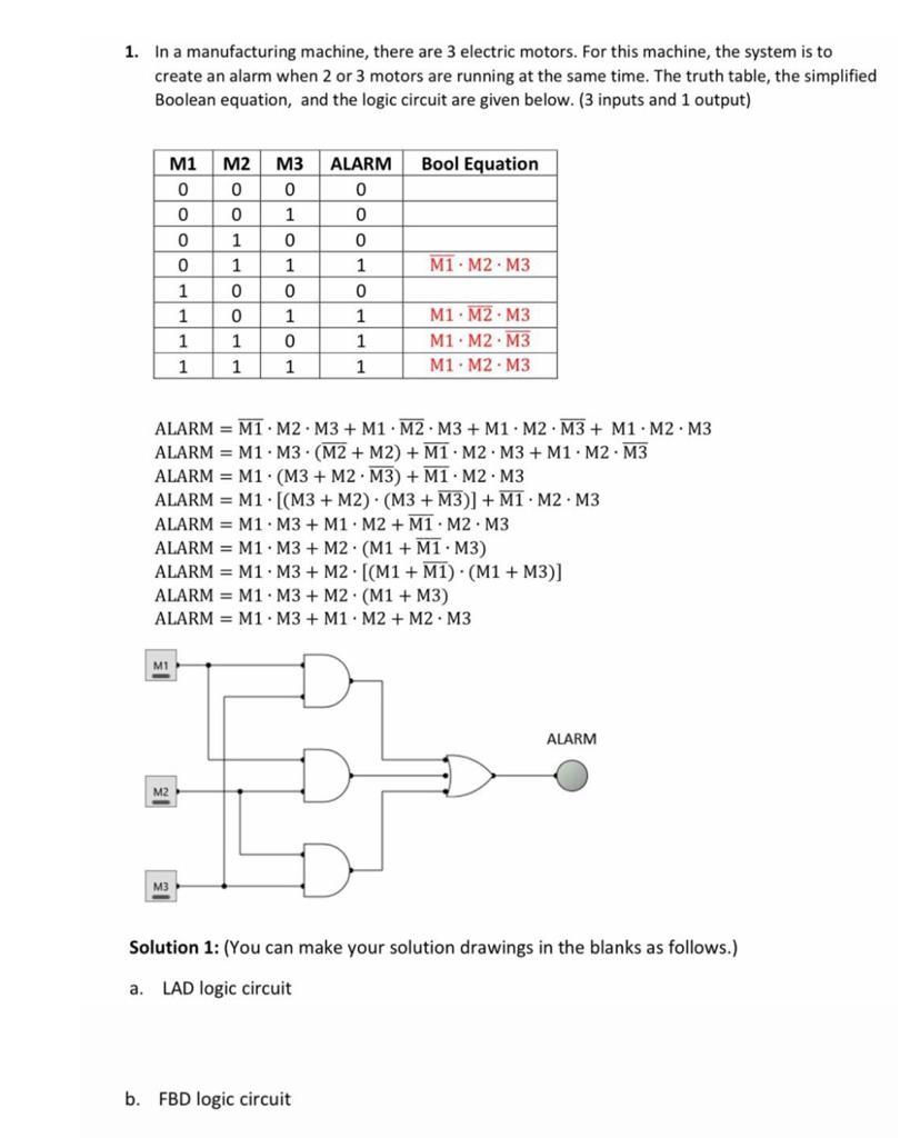 Solved 1. In a manufacturing machine, there are 3 electric | Chegg.com