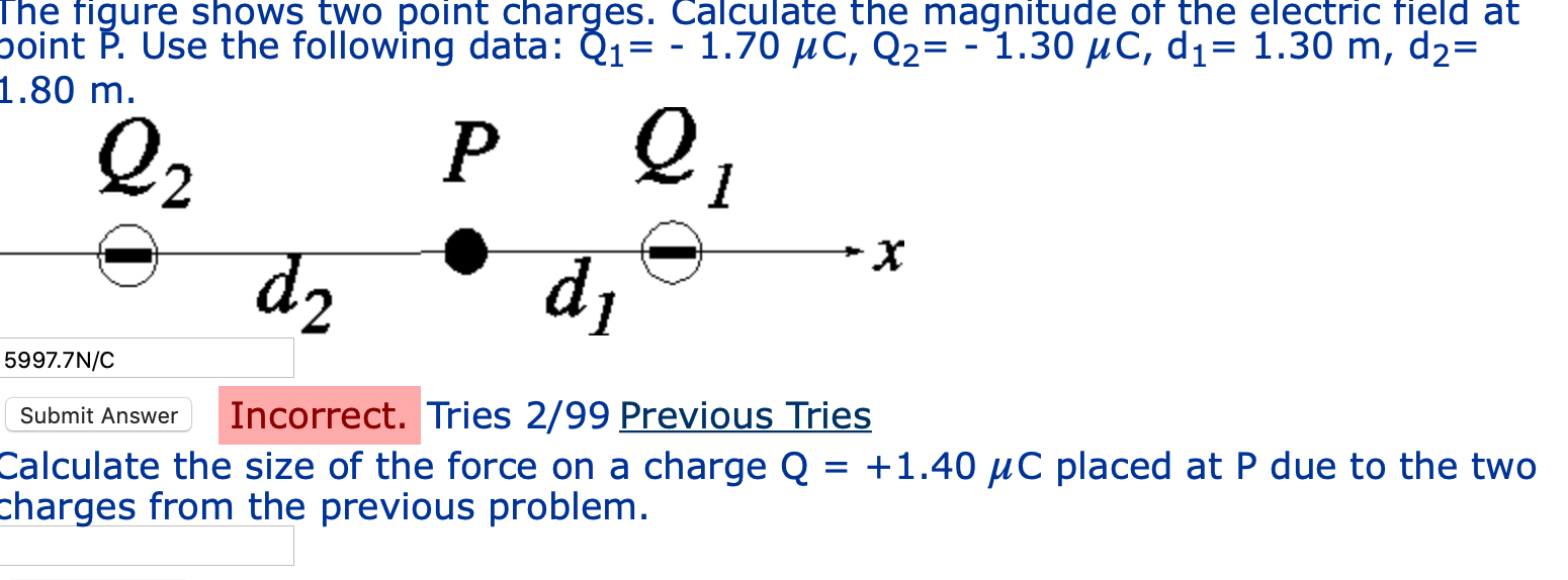 Solved The figure shows two point charges. Calculate the | Chegg.com