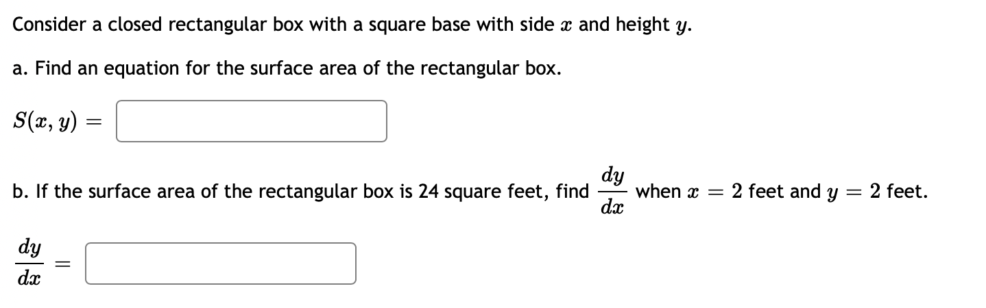 Solved Consider a closed rectangular box with a square base | Chegg.com