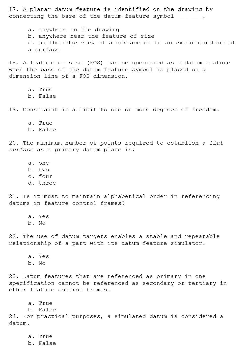 Solved 17. A planar datum feature is identified on the | Chegg.com
