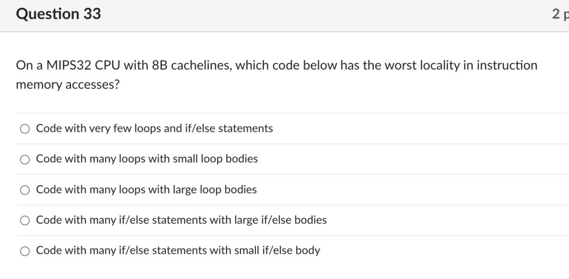 Solved On a MIPS32 CPU with 8B cachelines, which code below | Chegg.com