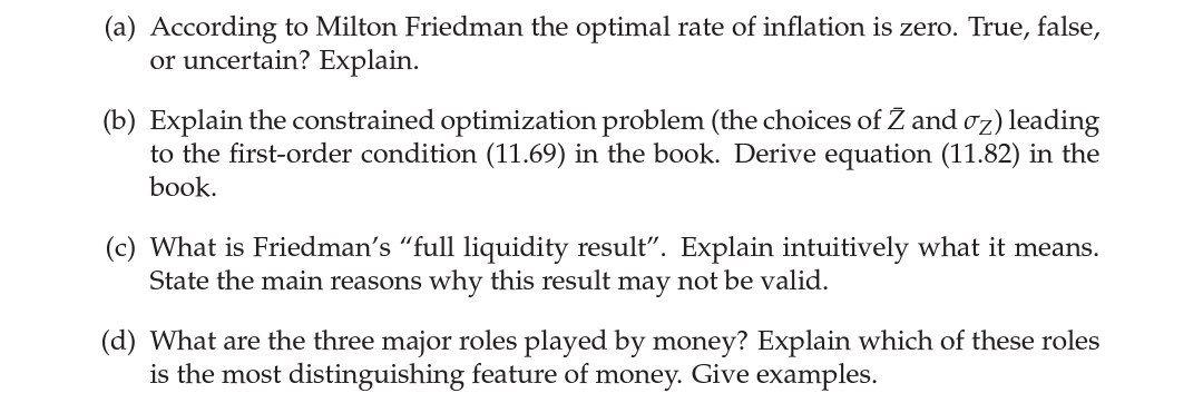 Solved (a) According to Milton Friedman the optimal rate of | Chegg.com