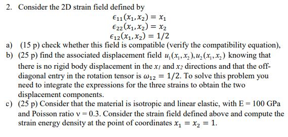 Solved 2. Consider the 2D strain field defined by 11 (X1,x2) | Chegg.com