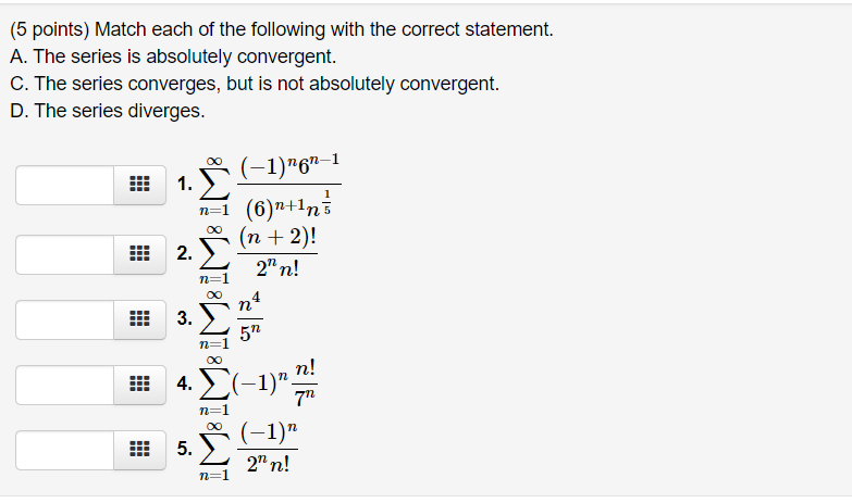 Solved (5 points) Match each of the following with the | Chegg.com