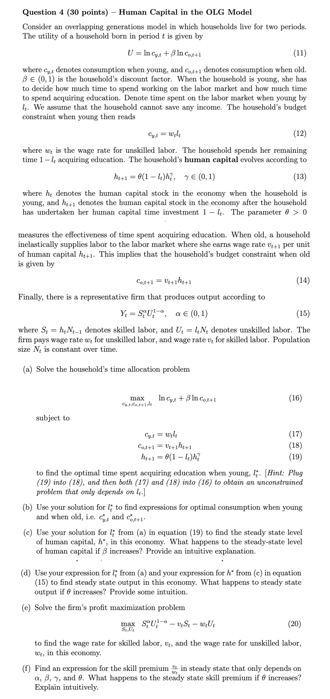 Solved Question 4 30 ﻿points ﻿human Capital In The Olg