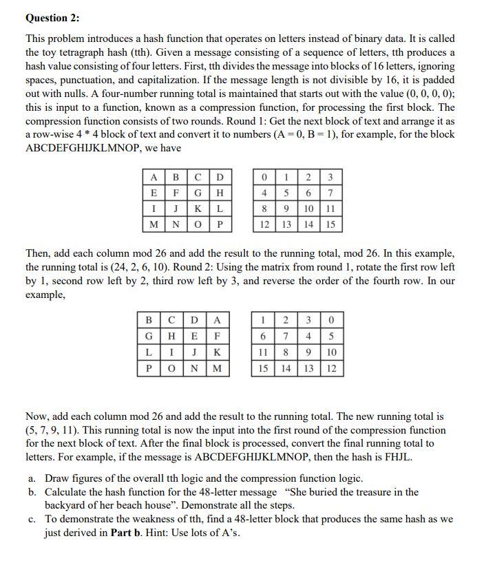 Solved Calculate the hash function for the 48-letter message | Chegg.com