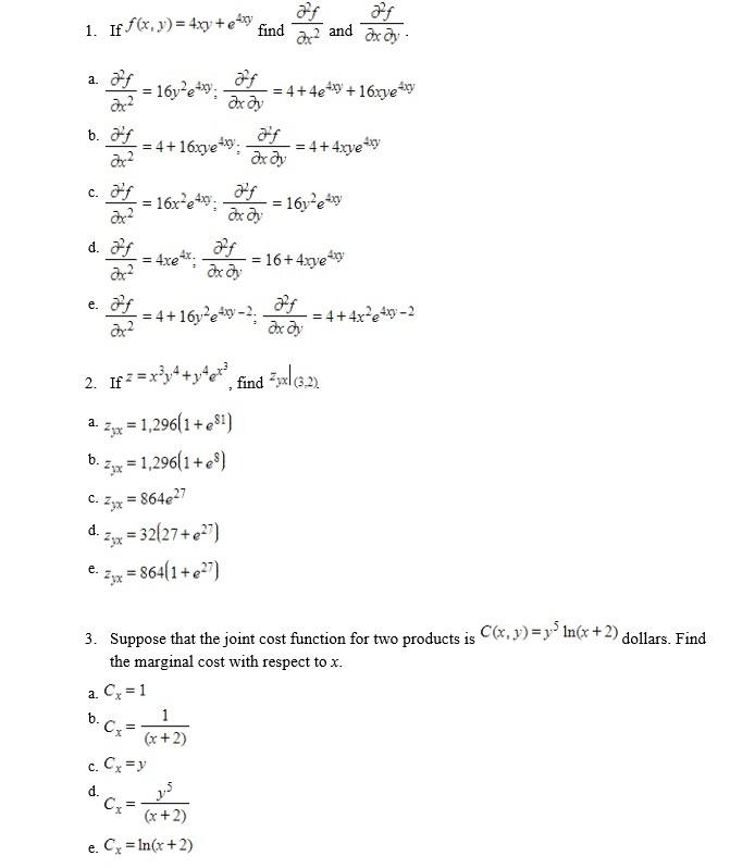Solved 1. If f(x, y) = 4xy + 4xy find If Or? and af Oxoy Ox | Chegg.com