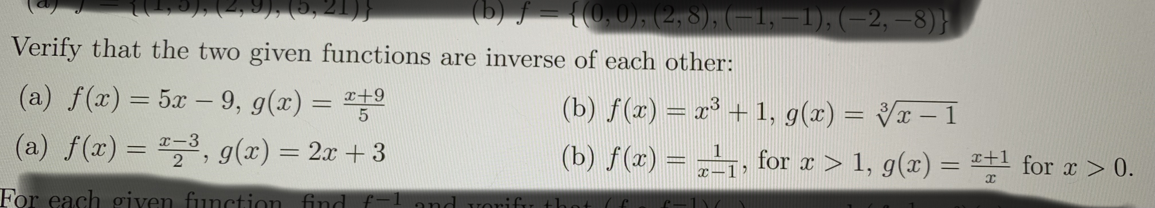 Solved Verify that the two given functions are inverse of | Chegg.com